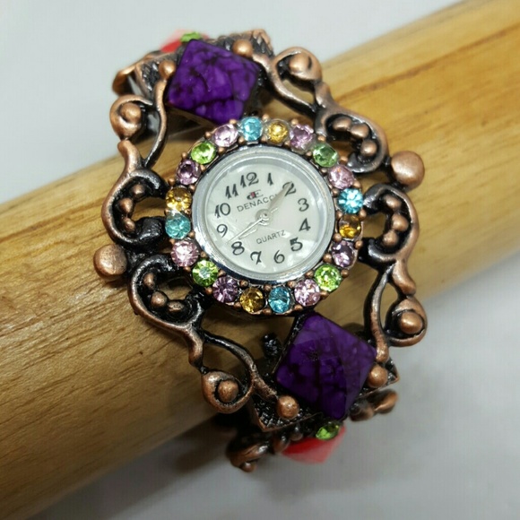 Accessories | Denacci Jewelled Cuff Bracelet Watch | Poshmark